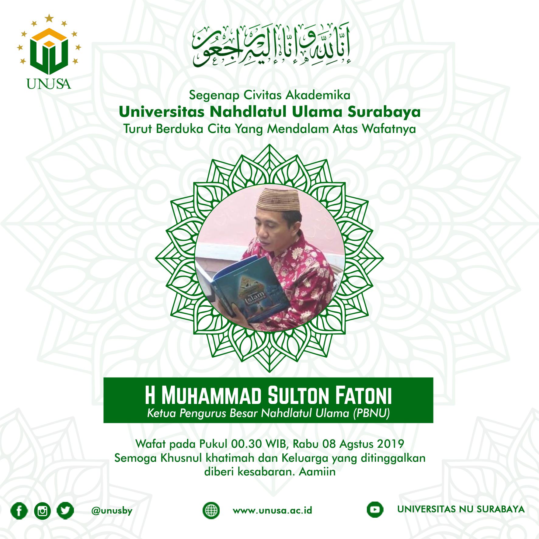 Alm. H. Muhammad Sulton Fatoni #Beritaduka - UNUSA