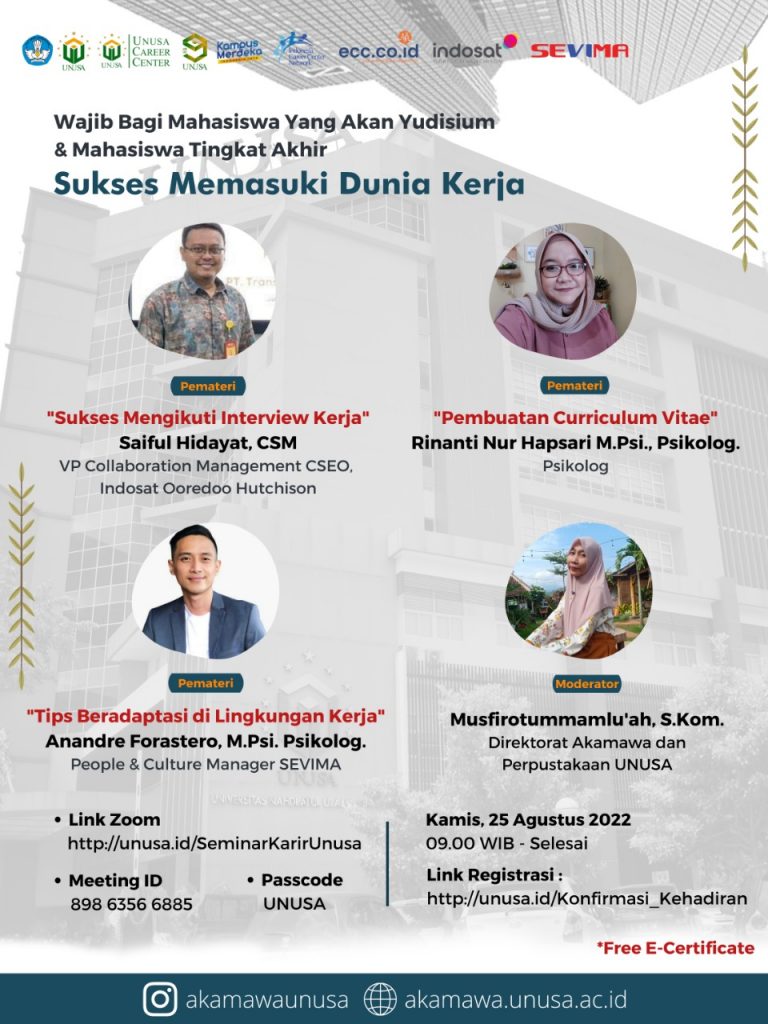 Seminar Karir Sukses Memasuki Dunia Kerja - UNUSA
